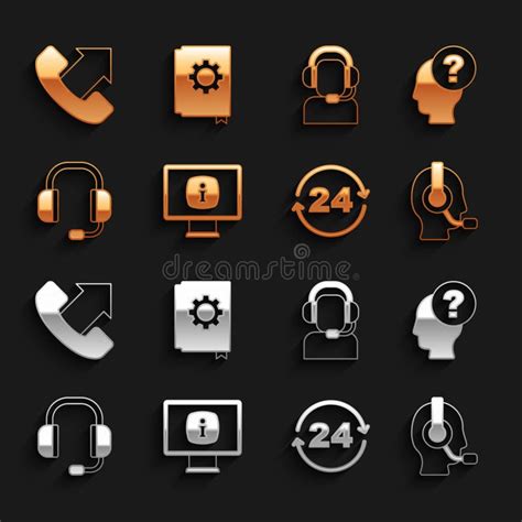 Set Monitor With Information Head Question Mark Man Headset Telephone 24 Hours Support