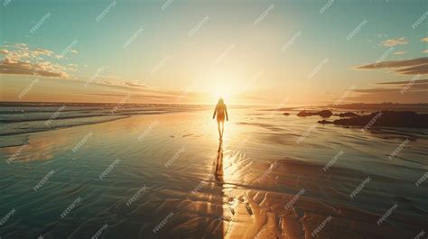 Premium Photo Silhouette Of Person Walking On Beach At Sunset