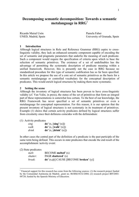 Pdf Decomposing Semantic Decomposition Towards A Semantic Metalanguage In Rrg
