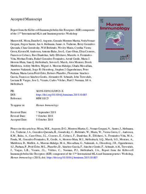 Pdf Report From The Killer Cell Immunoglobulin Like Receptors Kir Component Of The 17th