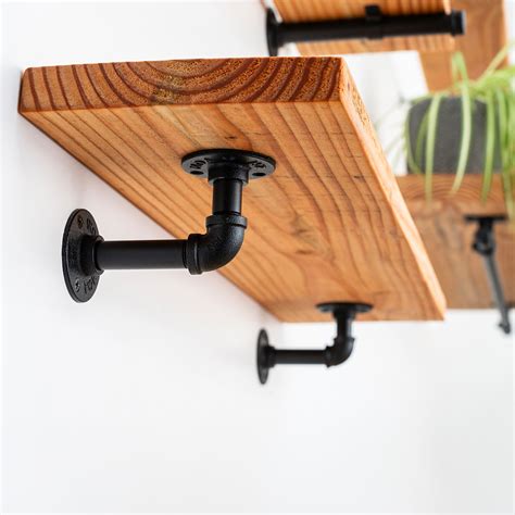 Rustic Pipe Bracket Shelf 60cm Iron Moa