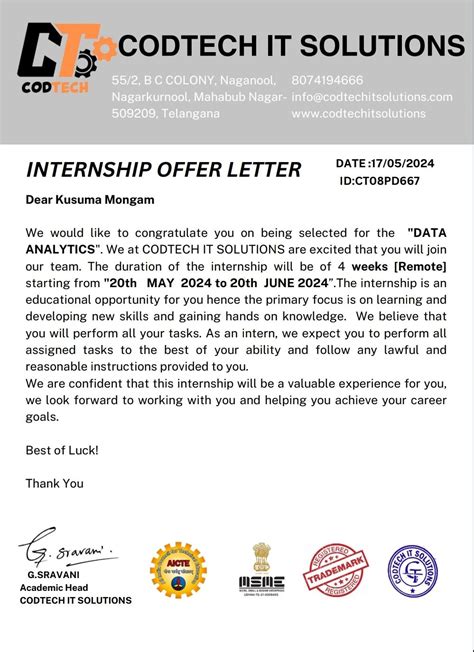 Kusuma Mongam On Linkedin Internship Codtechitsolutions Dataanalytics Datascience Careergrowth