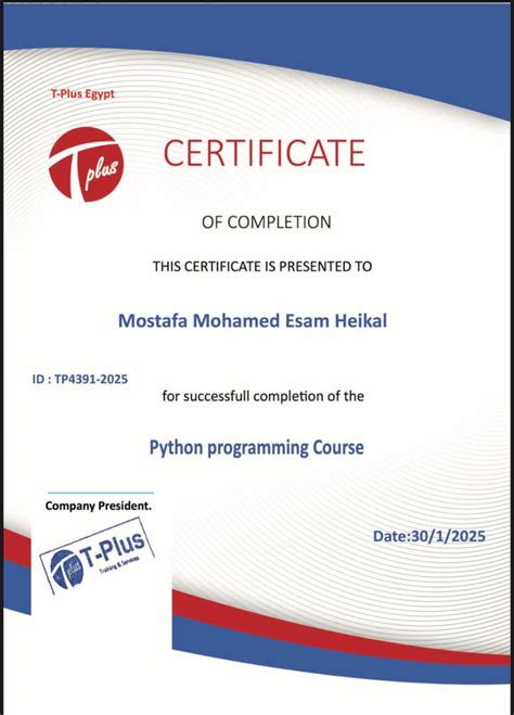 Python Programming Learning Certification Tplusegypt Mostafa Esam