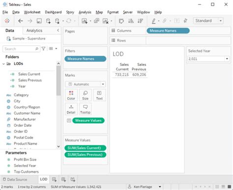 calculate the difference in sales between selected year and previous year
