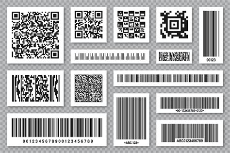 제품 바코드 및 Qr 코드 집합입니다 식별 추적 코드입니다 일련 번호 디지털 정보가있는 제품 Id 상점 이나 슈퍼마켓 스캔 라벨 가격 태그 벡터 일러스트레이션 Qr코드에
