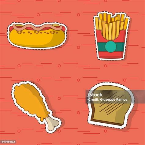 패스트 푸드 아이콘 세트 디자인 감자 요리에 대한 스톡 벡터 아트 및 기타 이미지 감자 요리 닭 디자인 Istock
