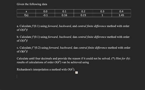 Solved Given The Following Data X Fx 00 01 01 016 02