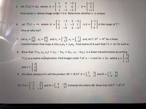 Solved 0 3 2 1 5 Let Tx Ax Where A B 3 1 6 3 2 2 1