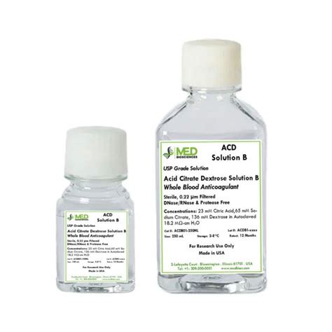 ACD Acid Citrate Dextrose Solution B Whole Blood Anticoagulant Solution Med Biosciences