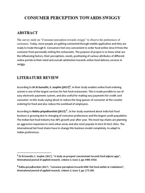 Conumer Perception Towards Swiggy Pdf Business Finance And Money Management