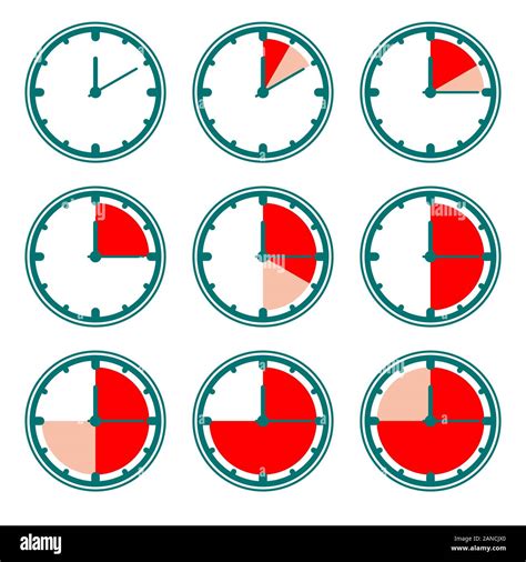 Green Clock Vector Icons With Red Minutes Charts Set Of Nine Simple