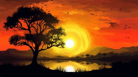 An Orange Sunset With Trees Background Sunset Picture To Print Sunset