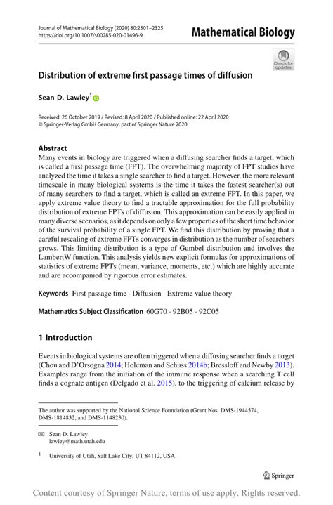 Distribution Of Extreme First Passage Times Of Diffusion Request Pdf
