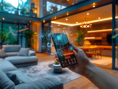 smart home technology human hand is holding smart phone with launched