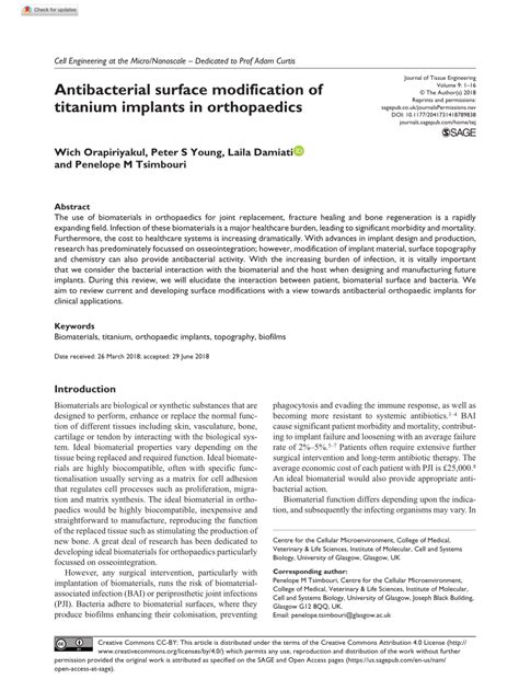 Pdf Antibacterial Surface Modification Of Titanium Implants In