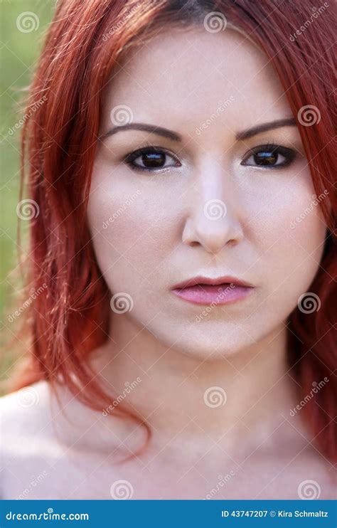 Redhead Girl Enjoying Summer Sunlight And Calm Wind Stock Image Image