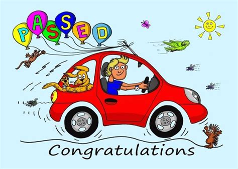 Passed Driving Test Cartoon Caricatures Of A Man And Dog In A Red Car