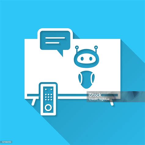 챗봇이 있는 Tv 파란색 배경에 아이콘 긴 그림자가 있는 평면 디자인 3차원 형태에 대한 스톡 벡터 아트 및 기타 이미지 3차원 형태 개념 그림자 Istock