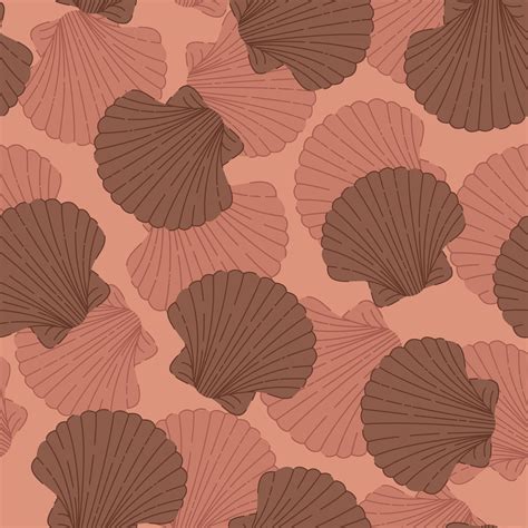 Hand Drawn Scallop Shell Seamless Pattern In Vintage Retro Style