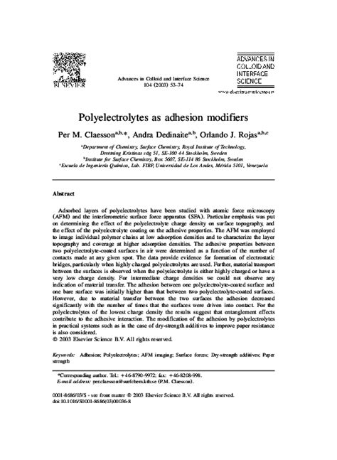 Pdf Polyelectrolytes As Adhesion Modifiers
