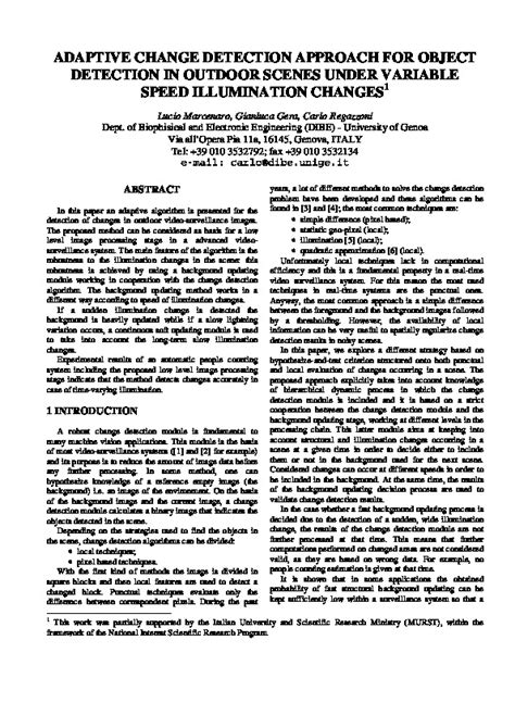 Report PDF Adaptive Change Detection Approach For Object Detection In Outdoor Scenes Under