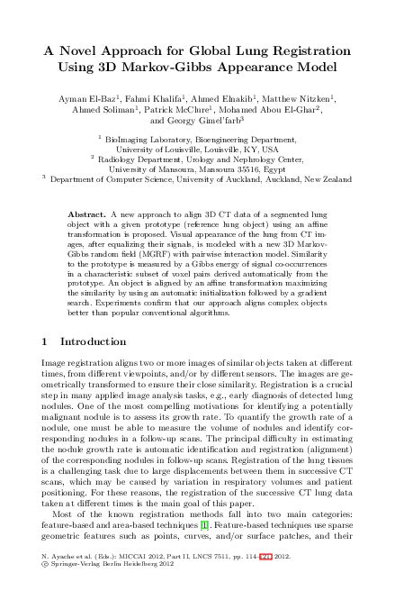 Pdf A Novel Approach For Global Lung Registration Using 3d Markov Gibbs Appearance Model