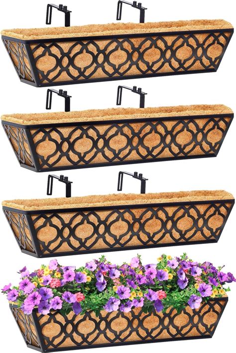 Geetery 8 Pack Window Railing Planter Deck Black Metal Hanging Flower Planter