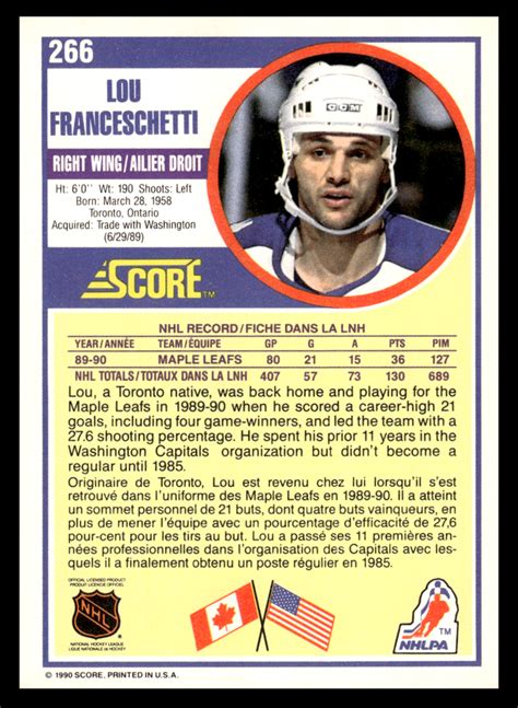 1990 91 Score American Lou Franceschetti 266 Toronto Maple Leafs Nhl