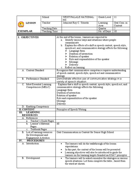 Le Oral Com Shift In Speech Context Style Act And Cs Pdf Lesson