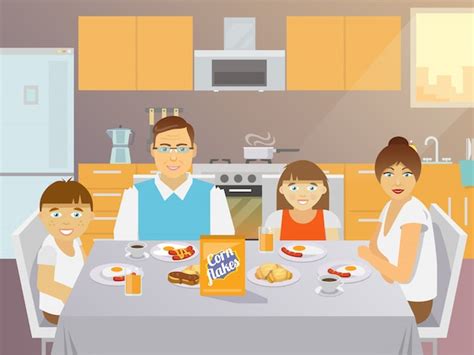 패밀리 브렉퍼스트 플랫 무료 벡터