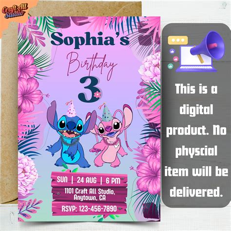 Stitch And Angel Birthday Invitation Card Lilo And Stitch Birthday