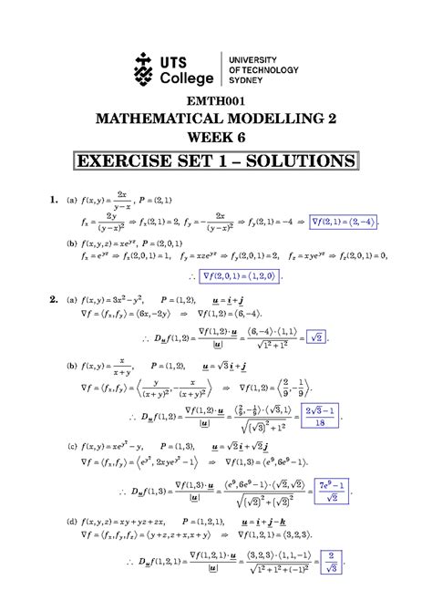 Week Practical Exercise Set Solution EMTH MATHEMATICAL MODELLING WEEK EXERCISE SET