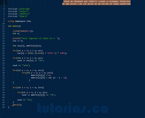 DiagonalPrincipalDatosInvertidosVectorC Tutorias Co