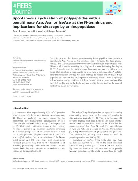 Pdf Spontaneous Cyclization Of Polypeptides With A Penultimate Asp