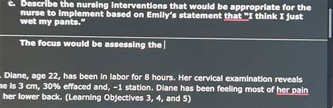 Solved C. ﻿Describe the nursing interventions that would be | Chegg.com