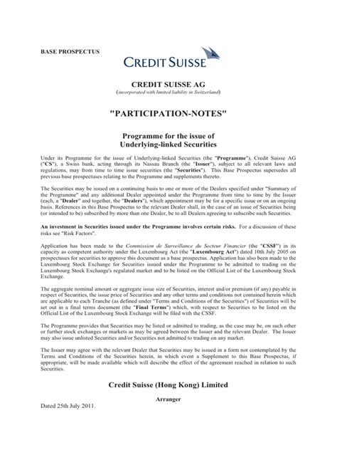 Base Prospectus Cs P Note Programme Pdf