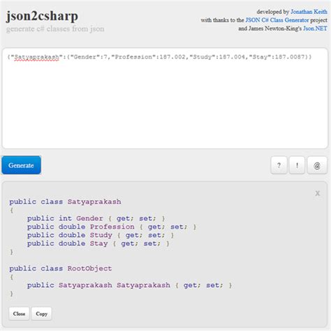 Generate C Classes From JSON Code