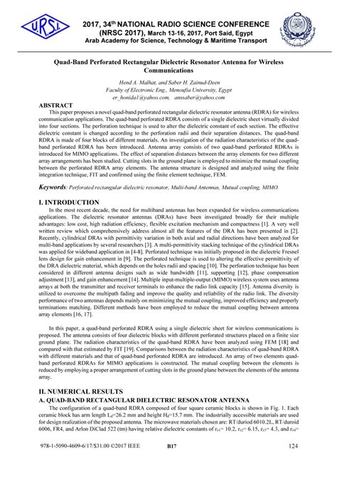 Pdf Quad Band Perforated Rectangular Dielectric Resonator Antenna For Wireless Communications
