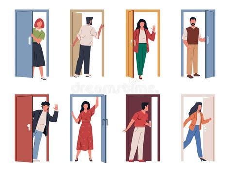 People With Doors Entering And Exiting House Visitors Use Doorways