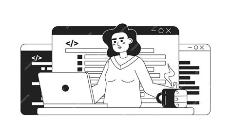 Premium Vector Writing Code Job Black And White Concept Vector Spot Illustration