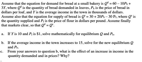 Solved Assume That The Equation For Demand For Bread At A