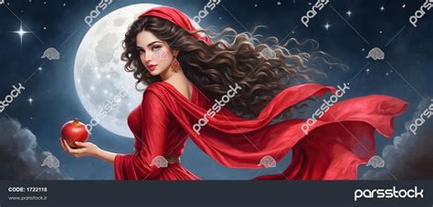طرح نقاشی دیجیتال شب یلدا دختر ایرانی با لباس قرمز و انار جلوه ای از