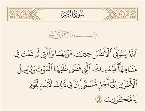 تفسير قوله تعالى الله يتوفى الأنفس حين موتها والتي لم