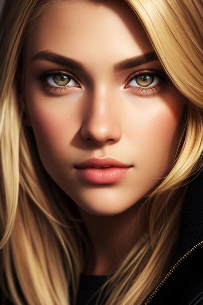 Premium Ai Image Blond Girl With Hazel Eyes Brown Lipstick Black