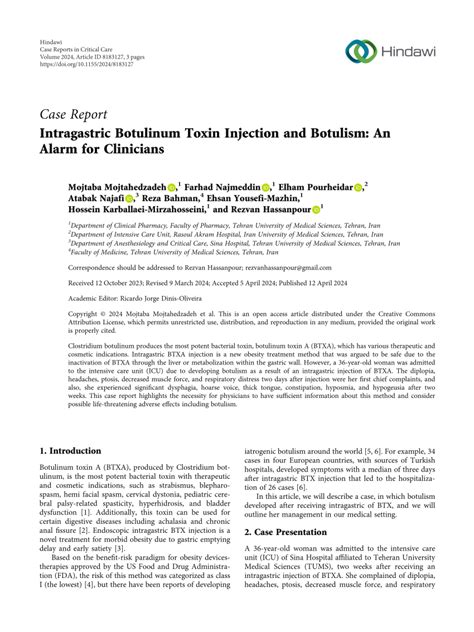 Pdf Intragastric Botulinum Toxin Injection And Botulism An Alarm For Clinicians