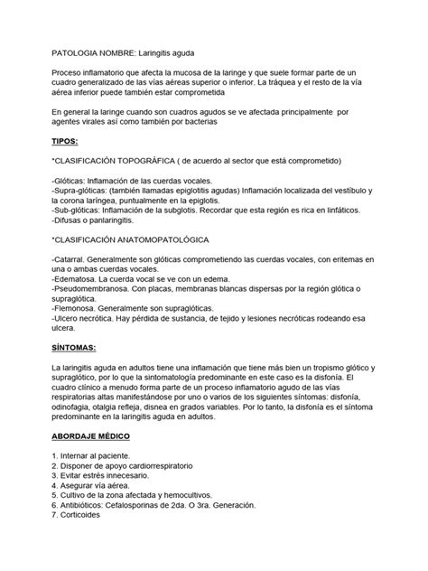 Laringitis Aguda Y Cronica Pdf Inflamación Laringe Laringitis Aguda Y Cronica Pdf Inflamación Laringe