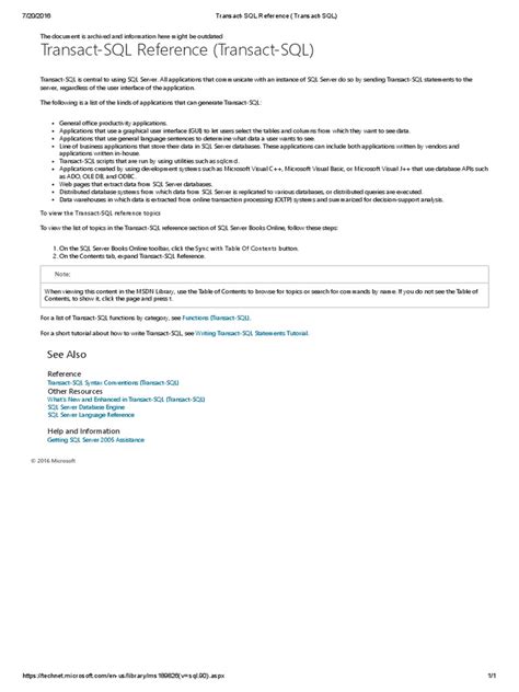 Transact Sql Reference Transact Sql Pdf Microsoft Sql Server Sql