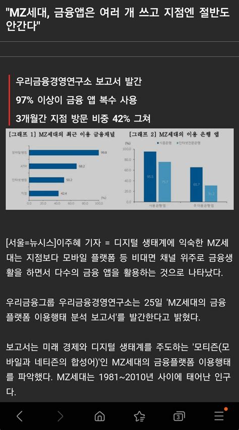 20대 은행 앱 사용 97 은행방문 3개월간 42 유머움짤이슈 에펨코리아