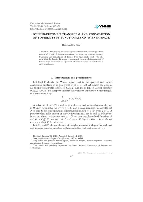 Pdf Fourier Feynman Transform And Convolution Of Fourier Type Functionals On Wiener Space
