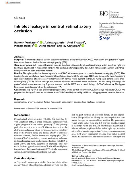 Pdf Ink Blot Leakage In Central Retinal Artery Occlusion
